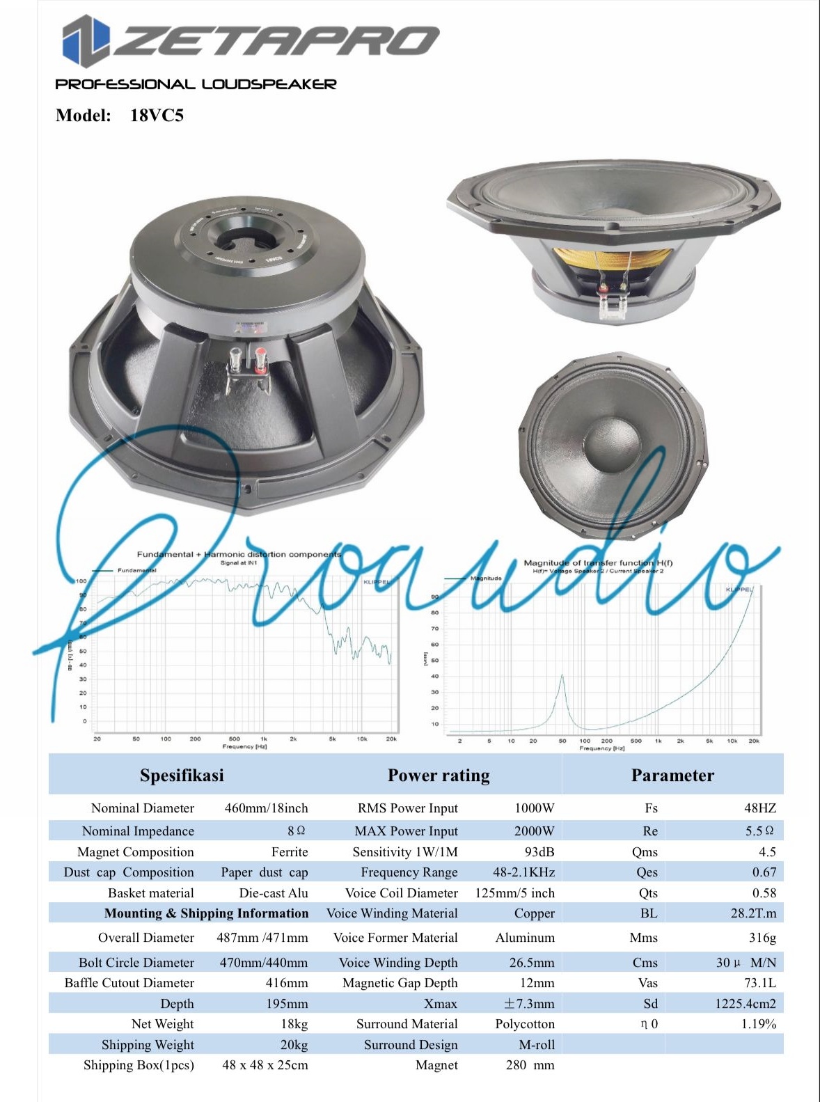 Speaker Zetapro Model PD 18VC5 Zetapro 18 VC 5 18VC 5 18 VC-5 Voice ...