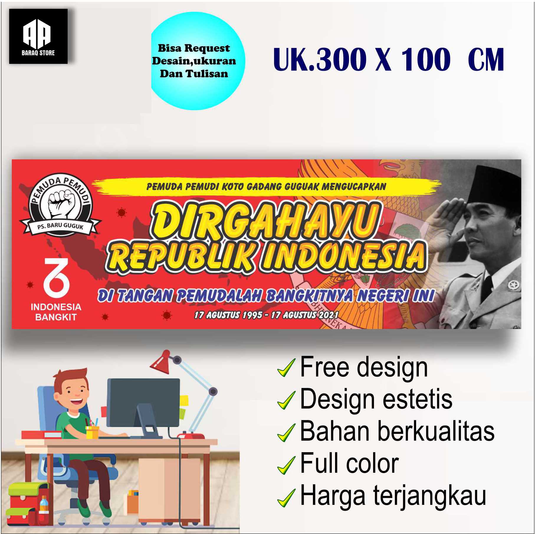 cetak spanduk banner DIRGAHAYU REPUBLIK INDONESIA UKURAN 300X100 CM ...