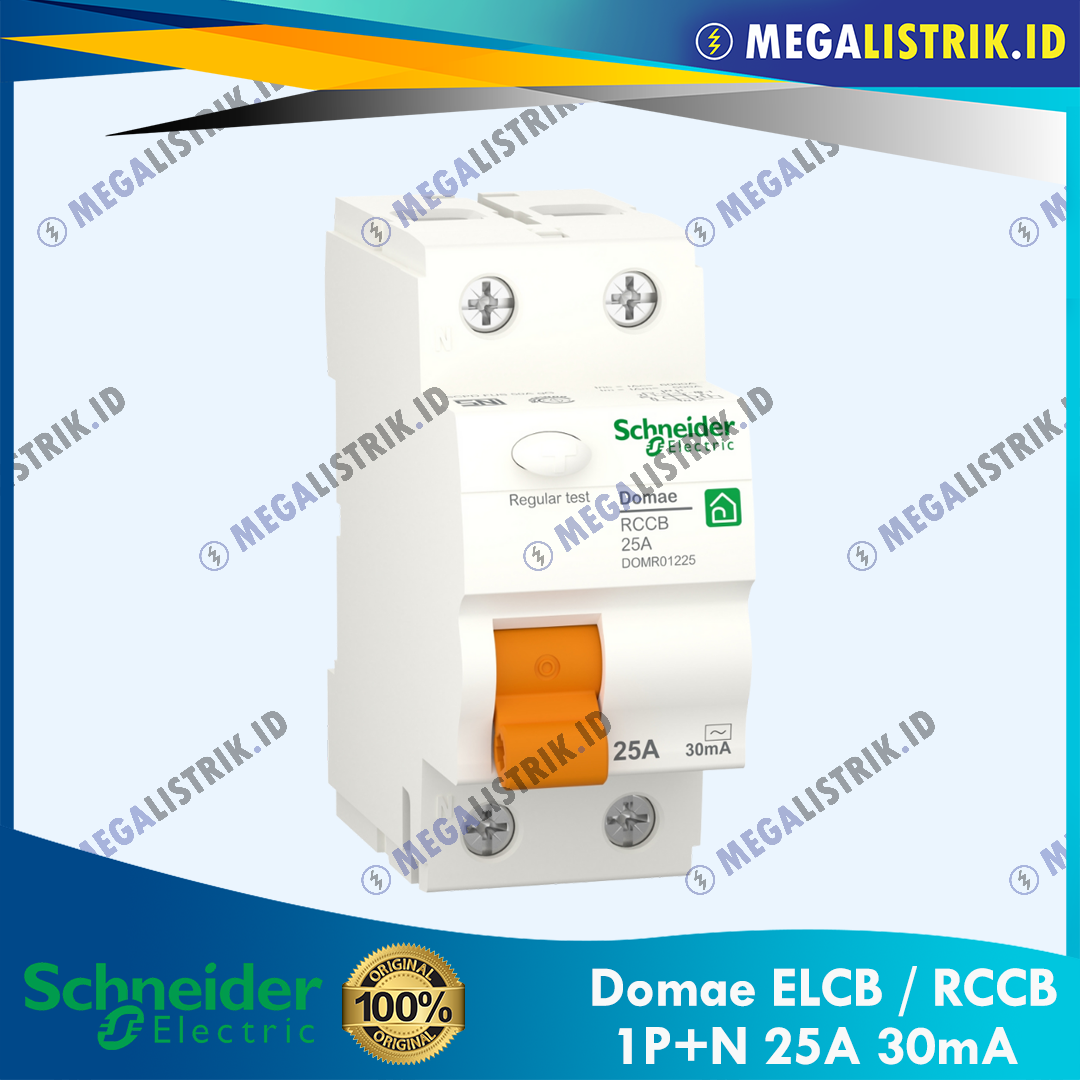 SCHNEIDER ELCB 2P 25A 30MA / RCCB PENGAMAN LISTRIK 1P+N 25 AMPERE DOMAE 1P + N 25 A DOMR01225 ...