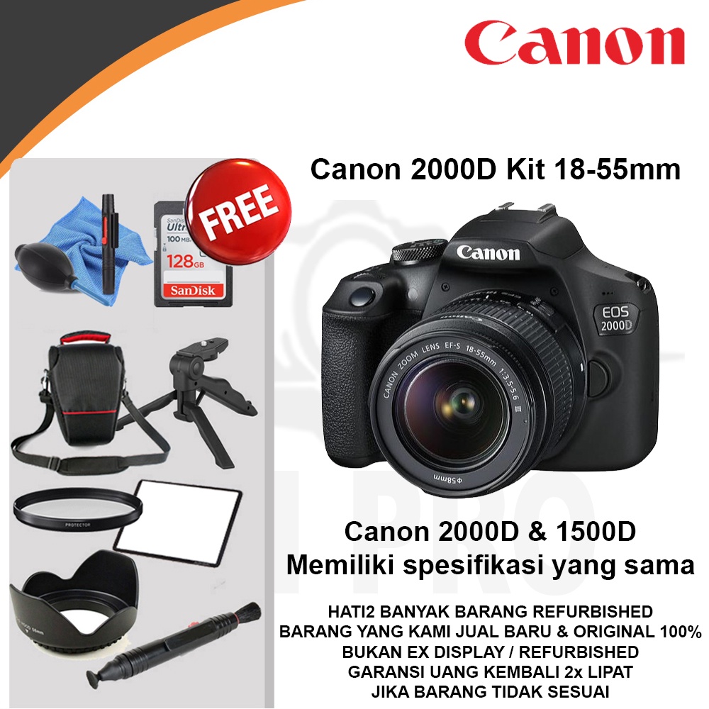 CANON EOS 2000D KIT 18-55MM IS II KAMERA DSLR 24.1MP | Lazada Indonesia