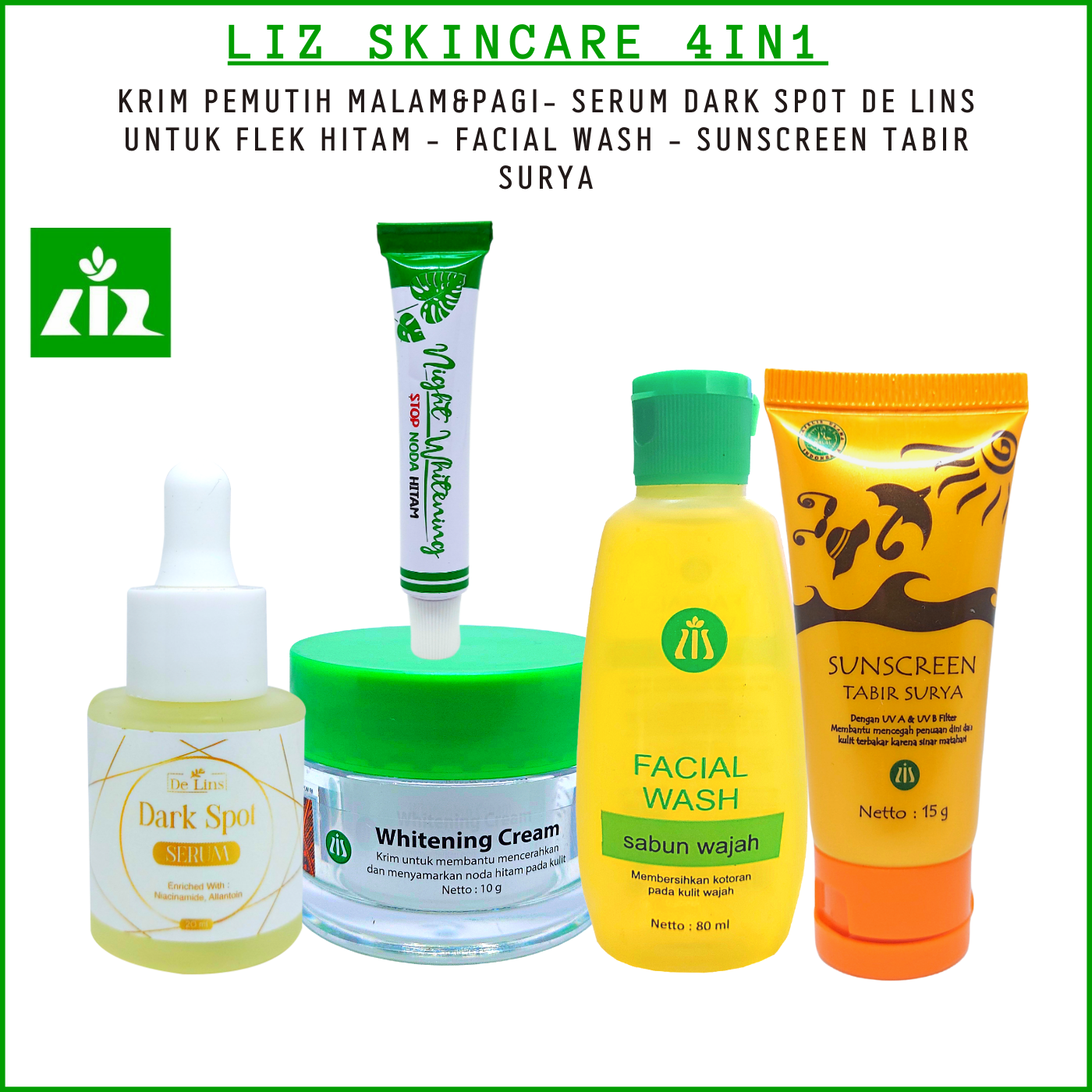 Liz Skincare 5 in 1 With Delins Serum Dark Spot - Liz Skin Night Cream 10gr KPM - Liz Skin Day ...