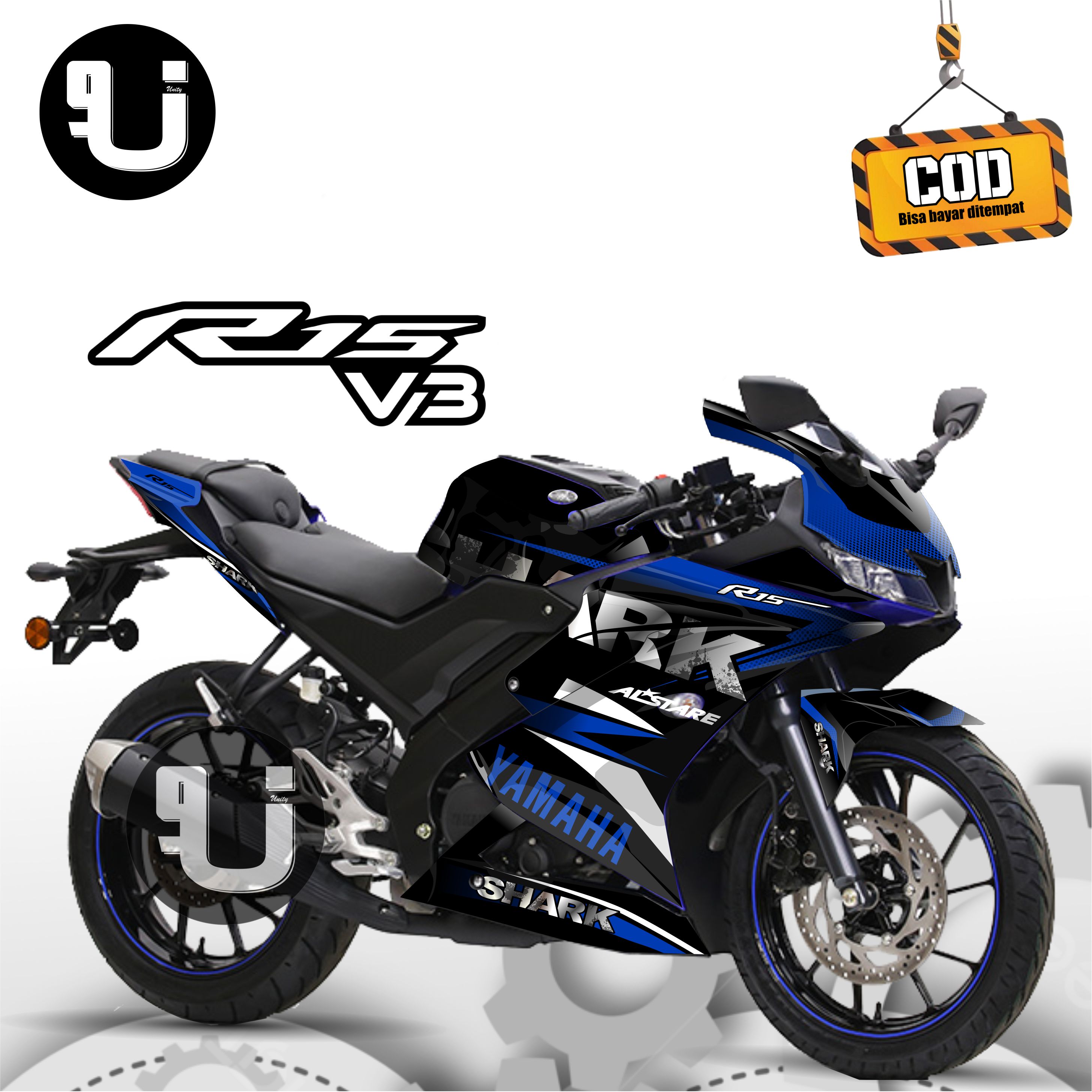 Decal Yamaha R15 V3 Stiker Full Body Desain Shark Font Motorcycle ...