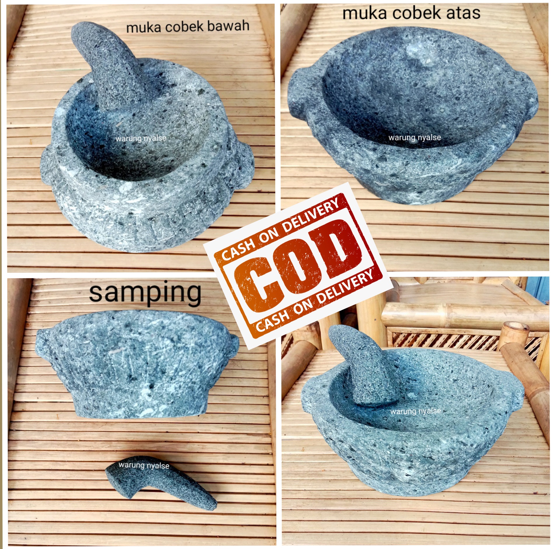 Cobek Batu Asli Bolak Balik Atas Bawah Bisa Digunakan 1 Set Mutu/Anak ...