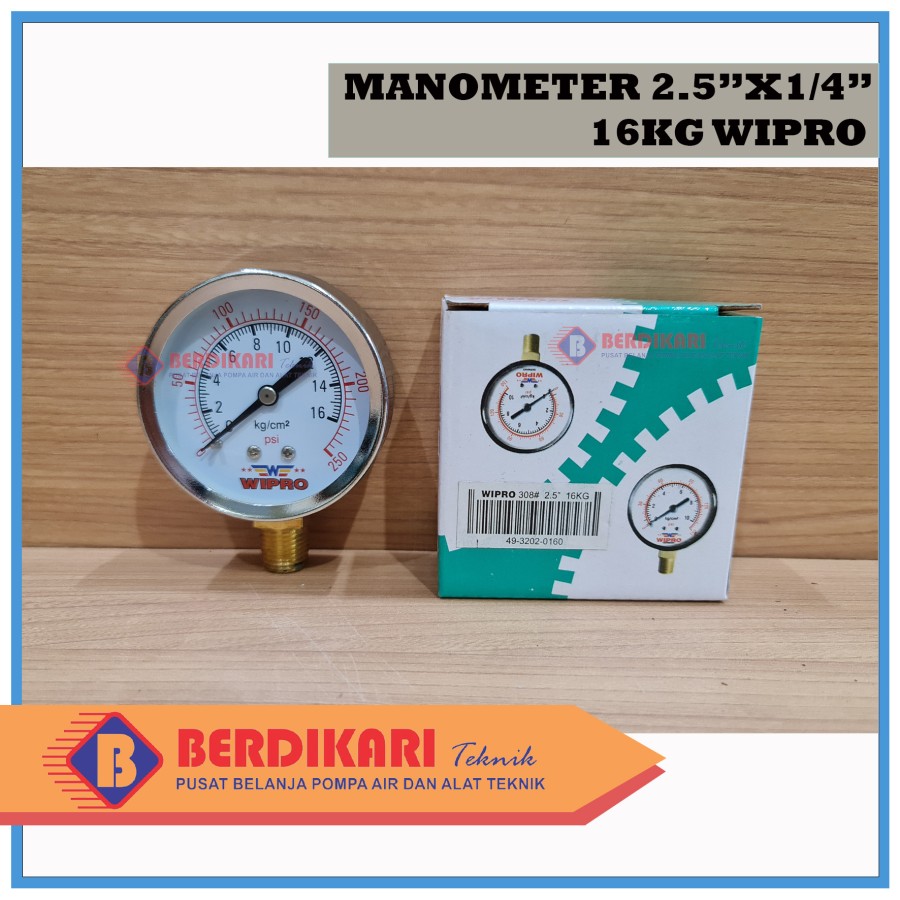 Pressure Gauge Manometer angin 2 1/2 x 1/4 inch size 16 kg - wipro ...