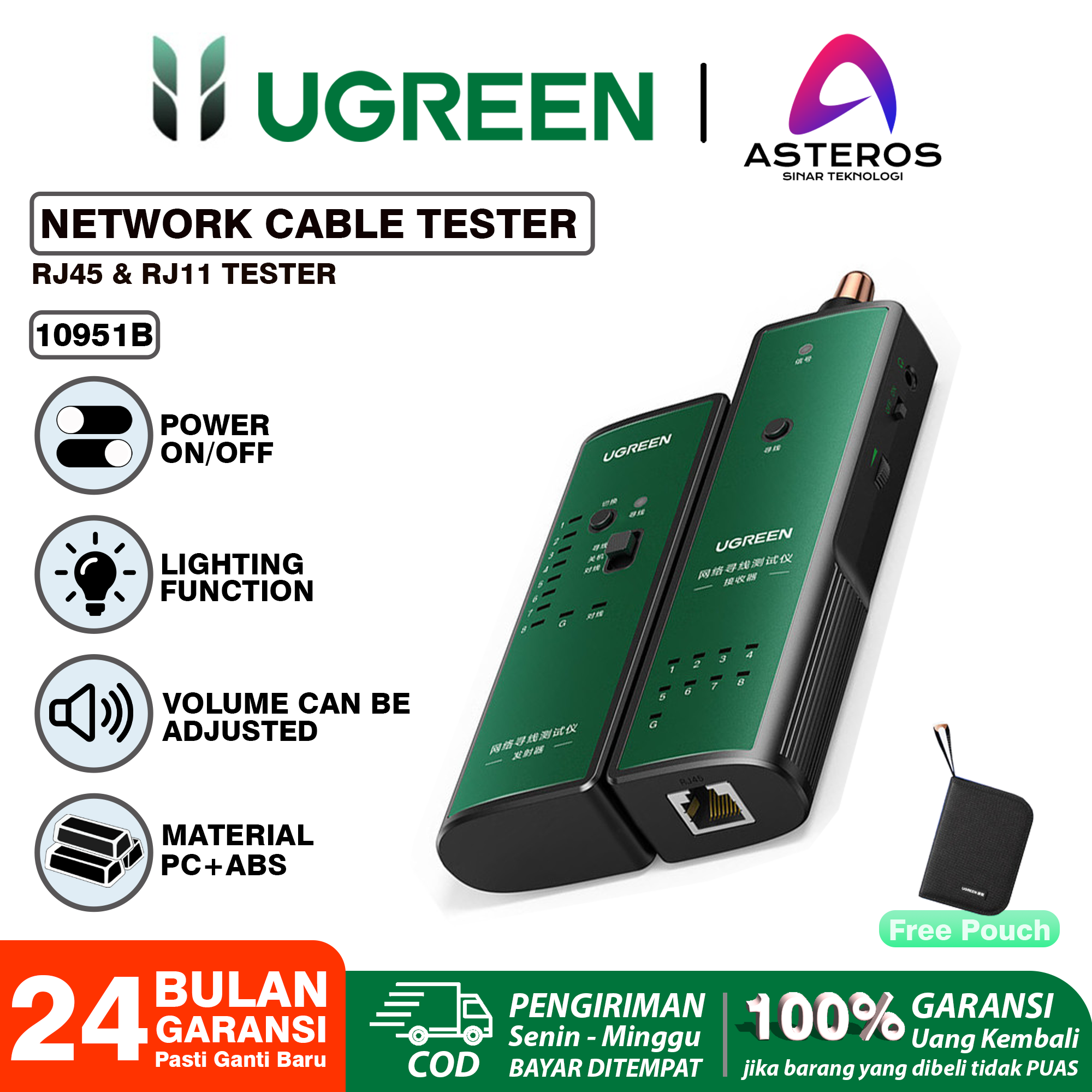 UGREEN LAN Tester Alat Penguji Kabel LAN RJ45 Ethernet RJ11 Telephone ...