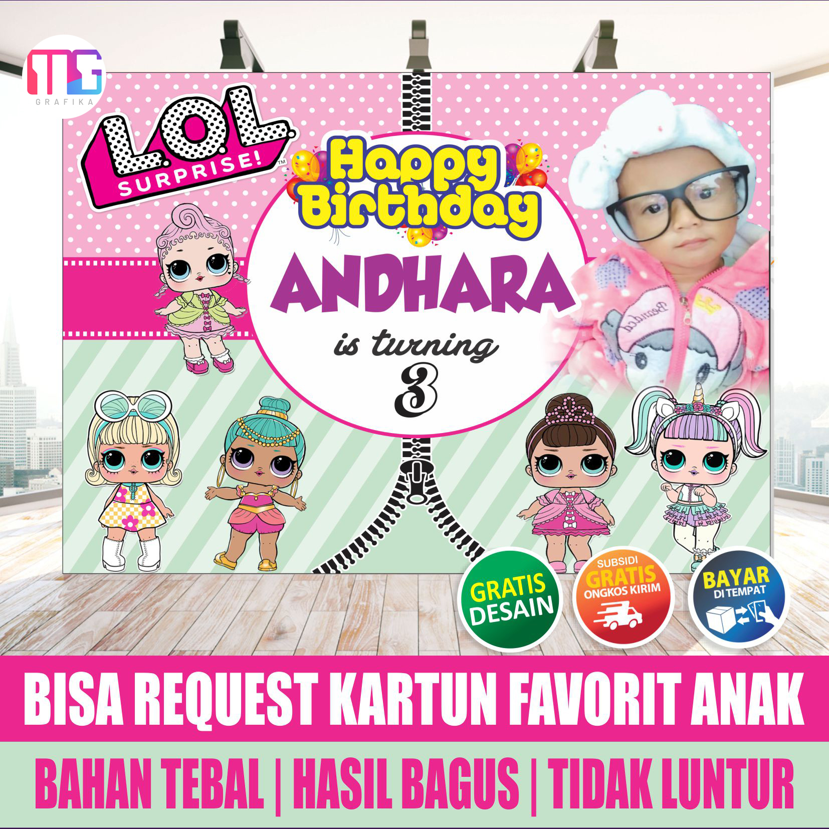Cetak Banner Spanduk Ulang Tahun Ultah Anak TEMA L0L Cewek - Backdrop ...