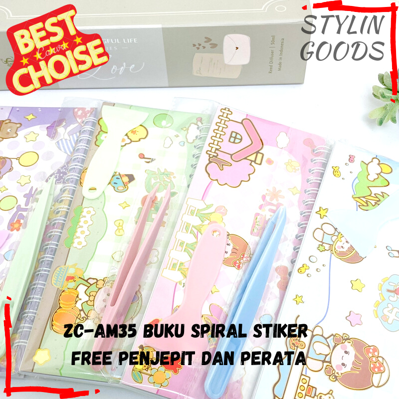 STICKER SPIRAL ZC-AM35 BUKU BERGAMBAR + PENJEPIT DAN PERATA STICKER ...