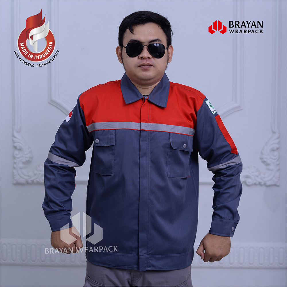 Wearpack Safety Atasan Kemeja Safety Baju Kerja Lapangan APD K3 Abu ...