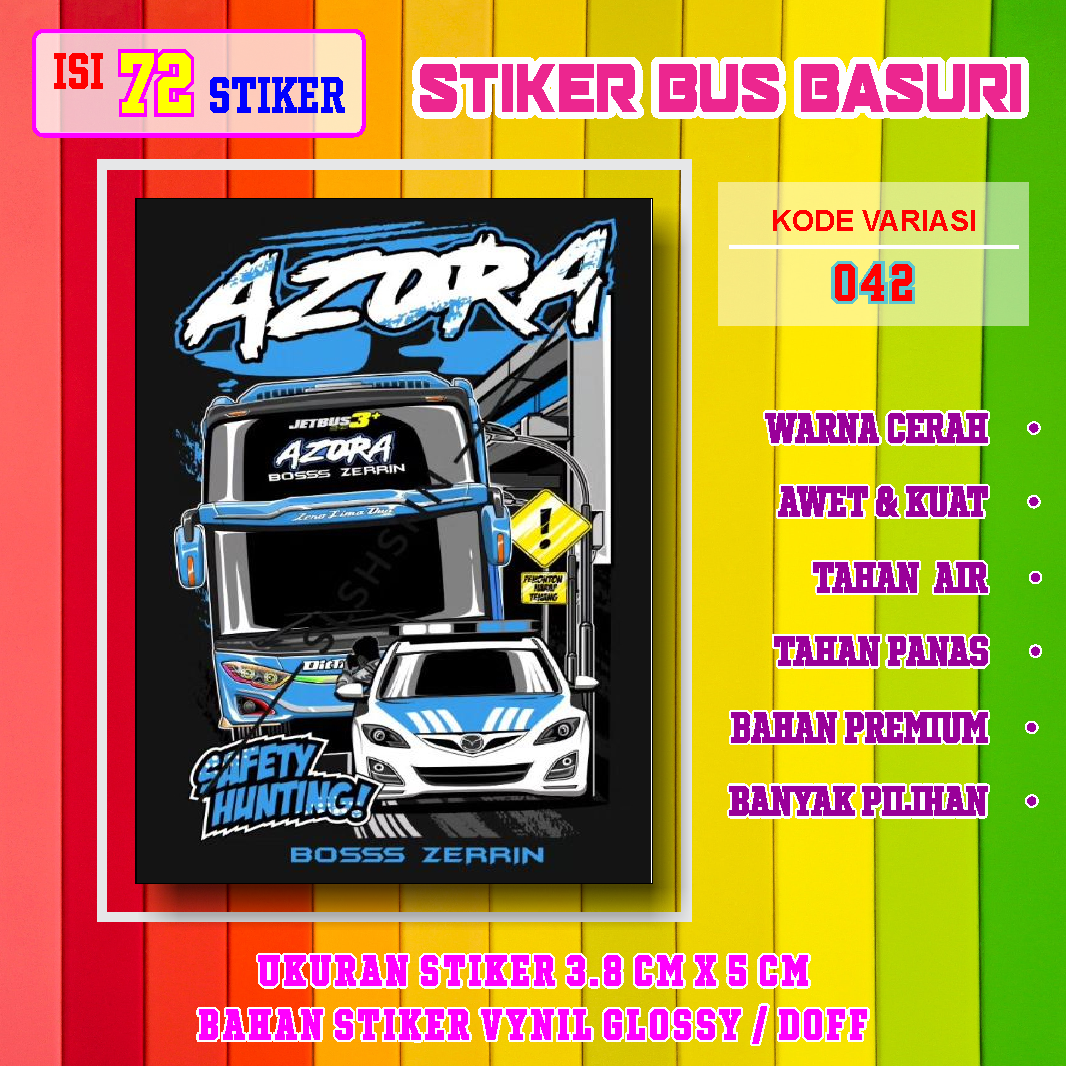 stiker bus basuri AZORA [042] isi 72 pcs warna cerah awet jelas MURAH ...