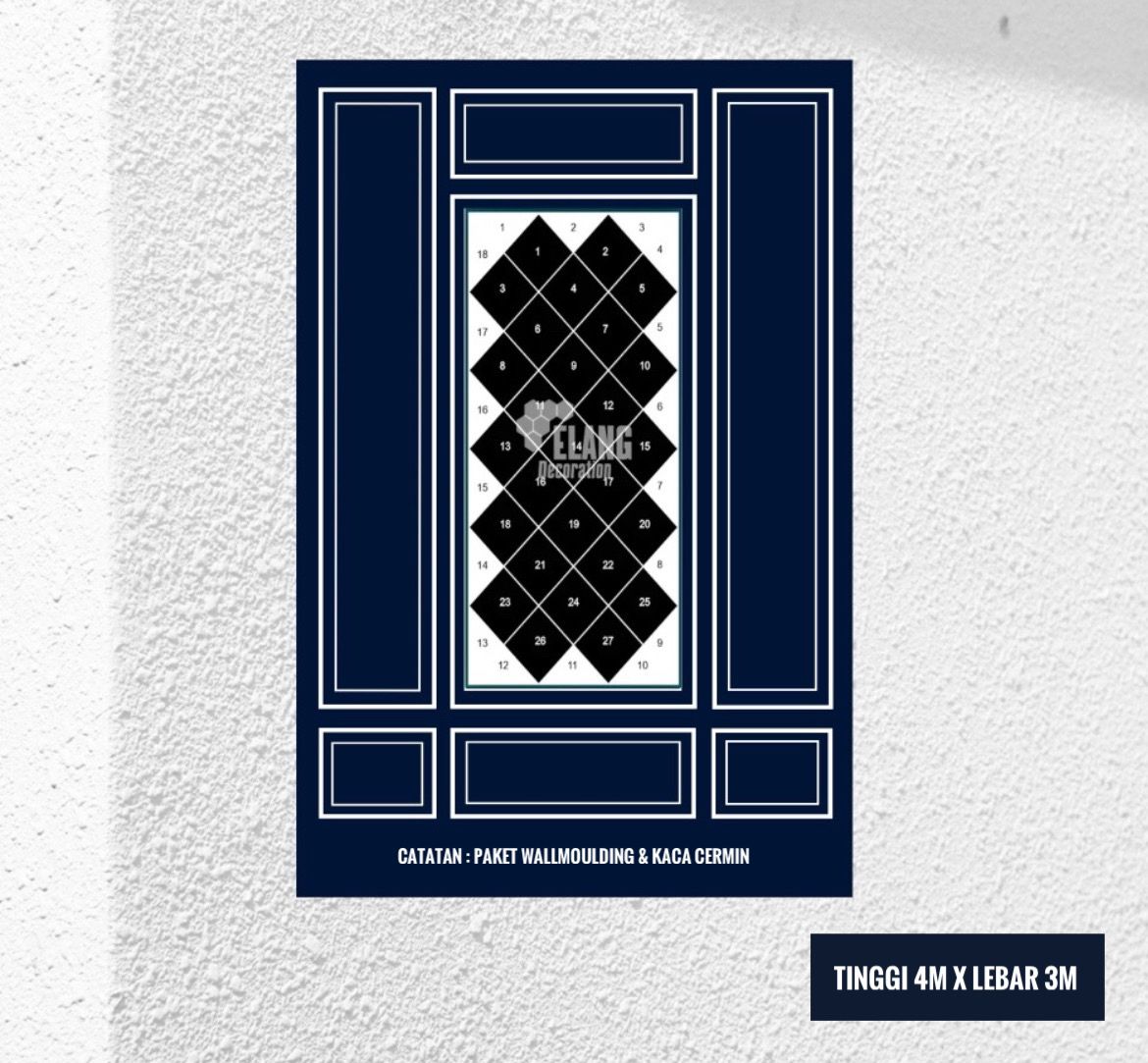 PAKET LENGKAP MOULDING & KACA CERMIN UNTUK UKURAN DINDING TINGGI 4 ...