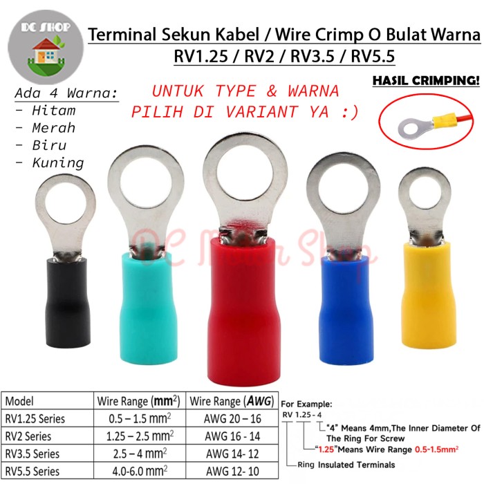Terminal Kabel Skun Sekun Ring O Bulat RV1.25-4 RV2-4 RV3.5-5 RV5.5-6 | Lazada Indonesia