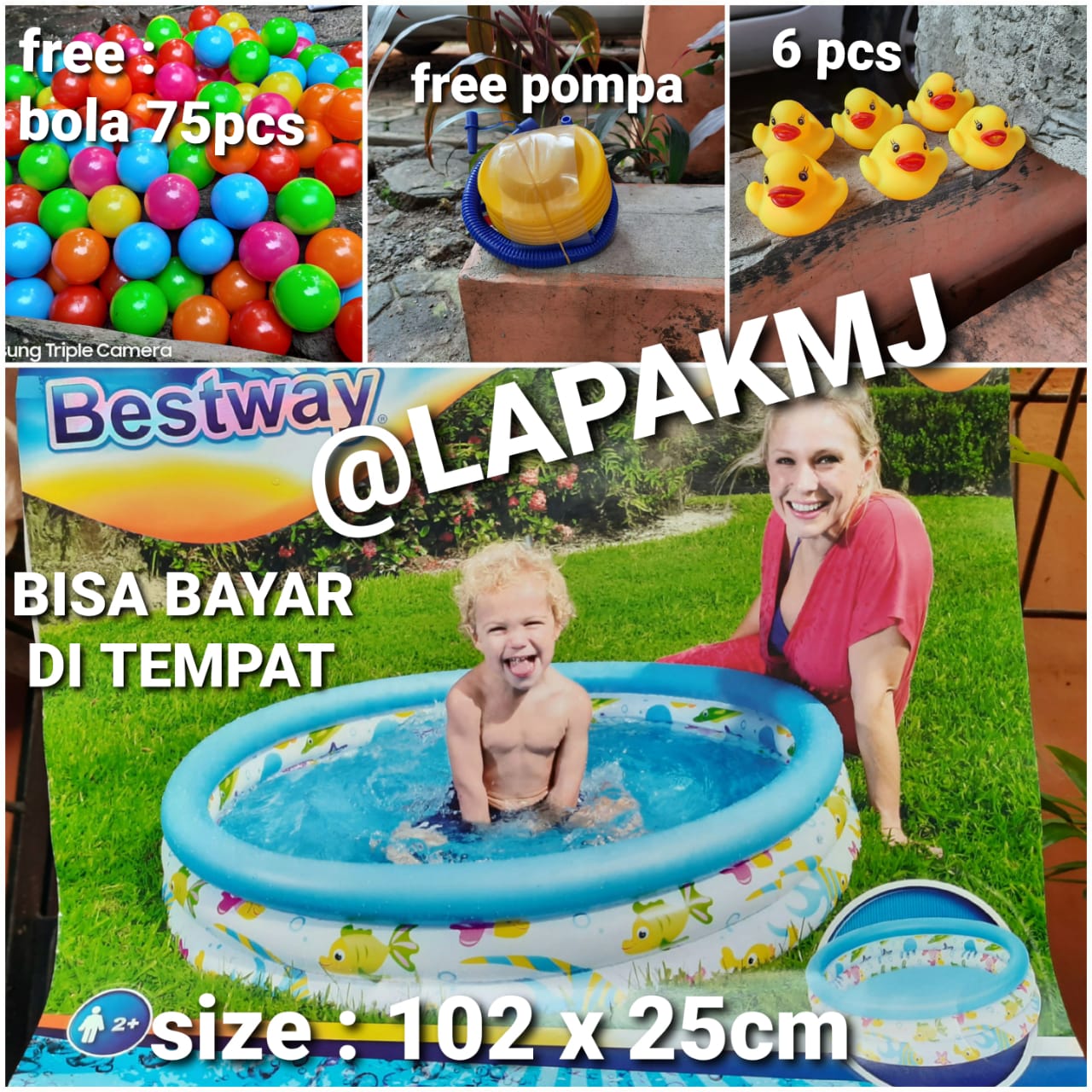 Bestway Kolam Renang Anak Mandi Bola Ocean Pool 102 x 25 cm + Pompa ...