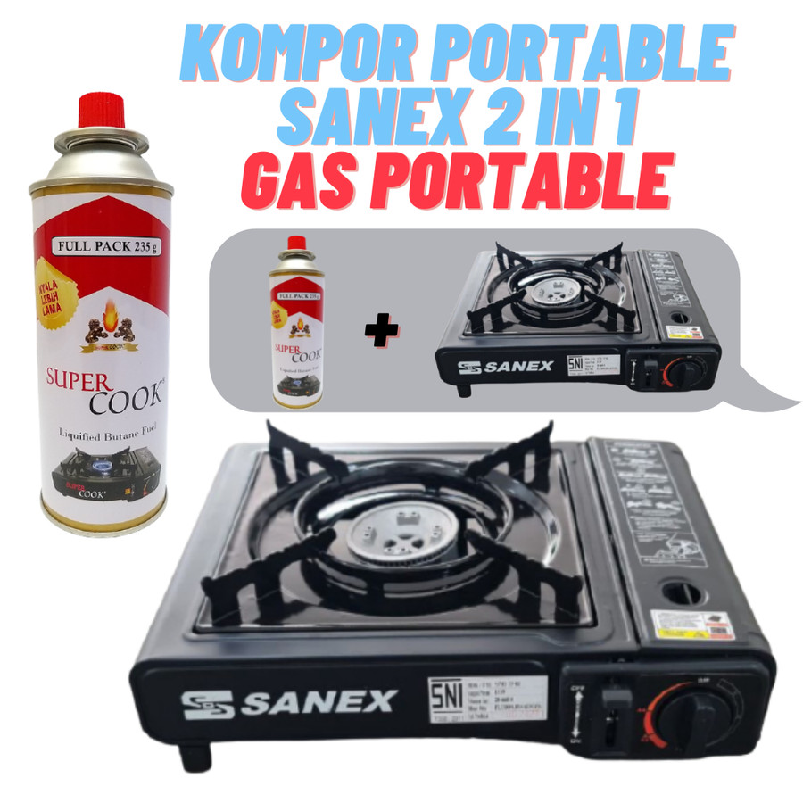 KOMPOR GAS PORTABLE SANEX 2 IN 1 PAKET GAS KALENG PORTABLE | Lazada ...