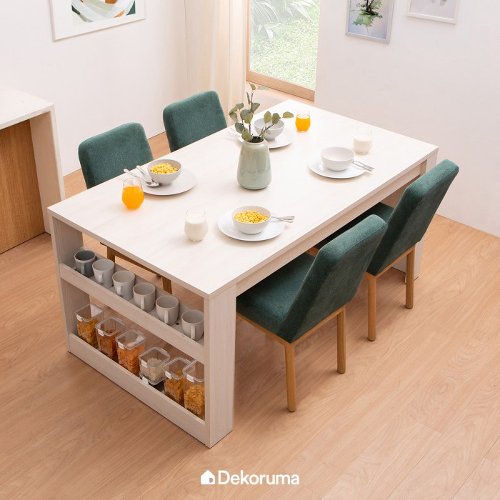 Dekoruma EIJI Meja Makan Kayu Minimalis dengan Rak | Dining Table ...