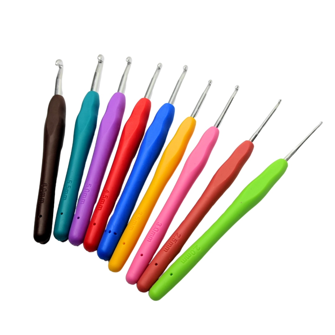 alat sulam set hakpen rajut / crochet hook gagang karet isi 9 ukuran ...