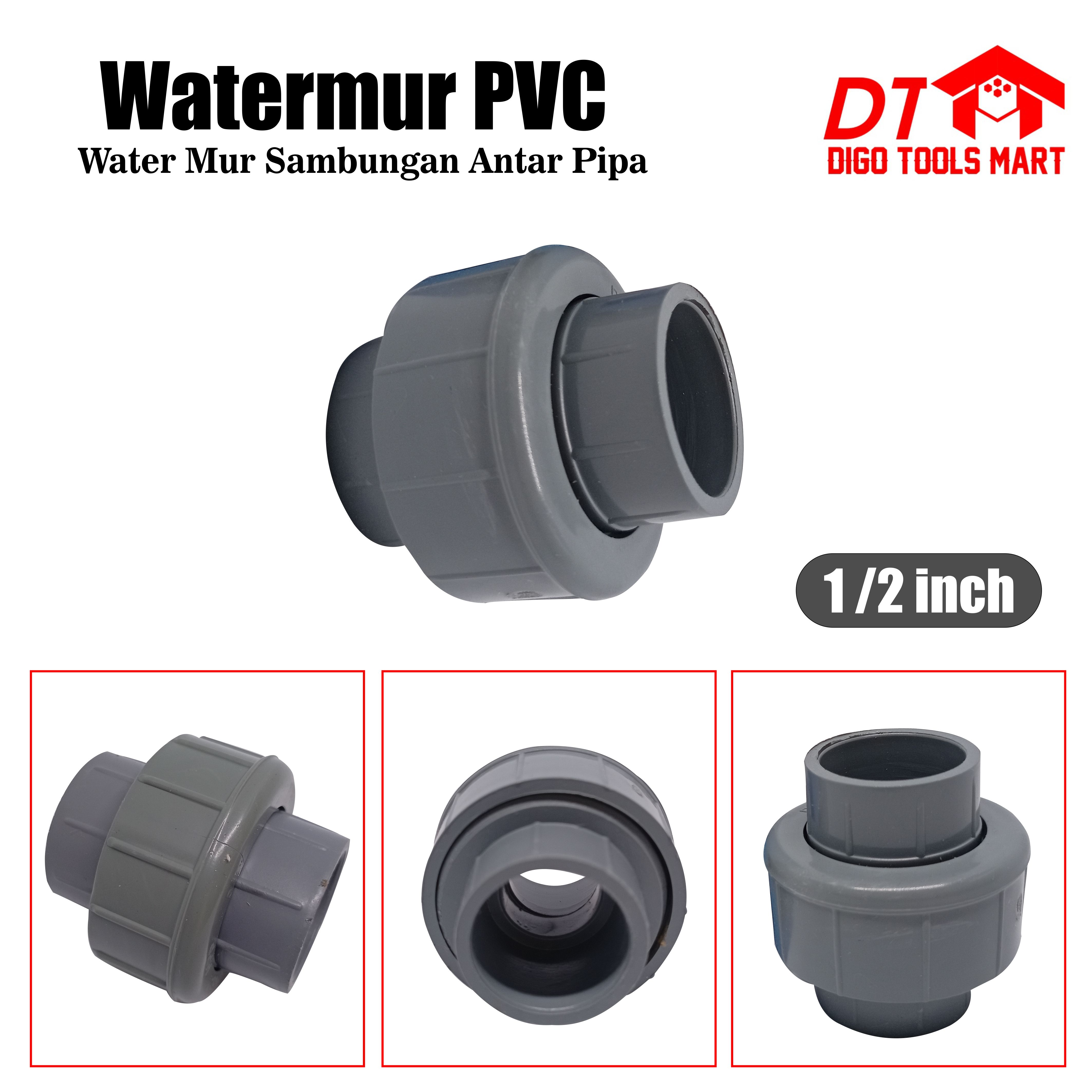 Watermur PVC 1/2 inchi Drat Polos Watermoor Water Mur Sambungan Antar ...