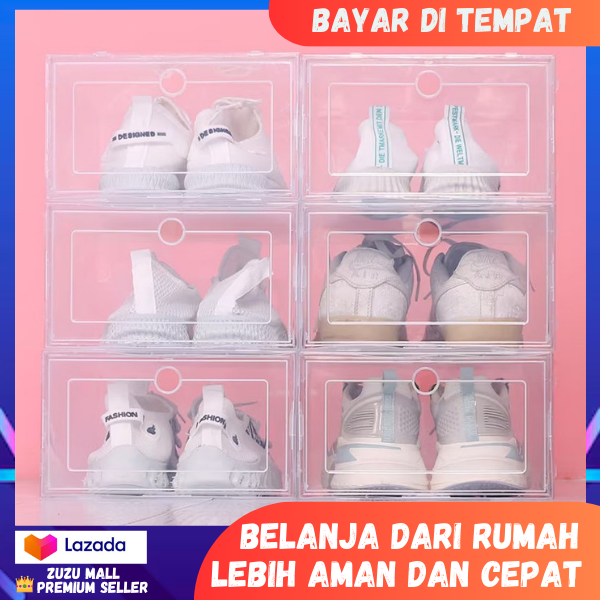 Kotak Sepatu Lipat Transparan Tebal / Shoes Storage Box Organizer / Rak ...