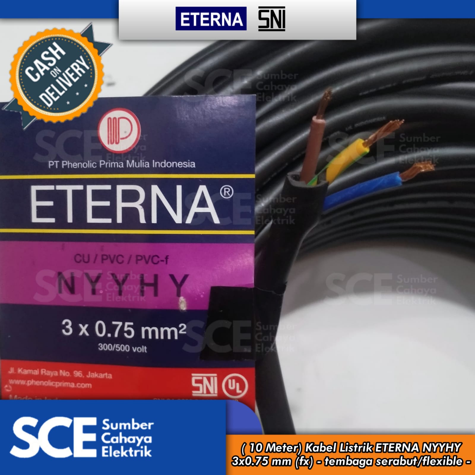 (10 Meter) KABEL LISTRIK ETERNA NYYHY 3 x 0.75 mm (fx) 300/500 V ...