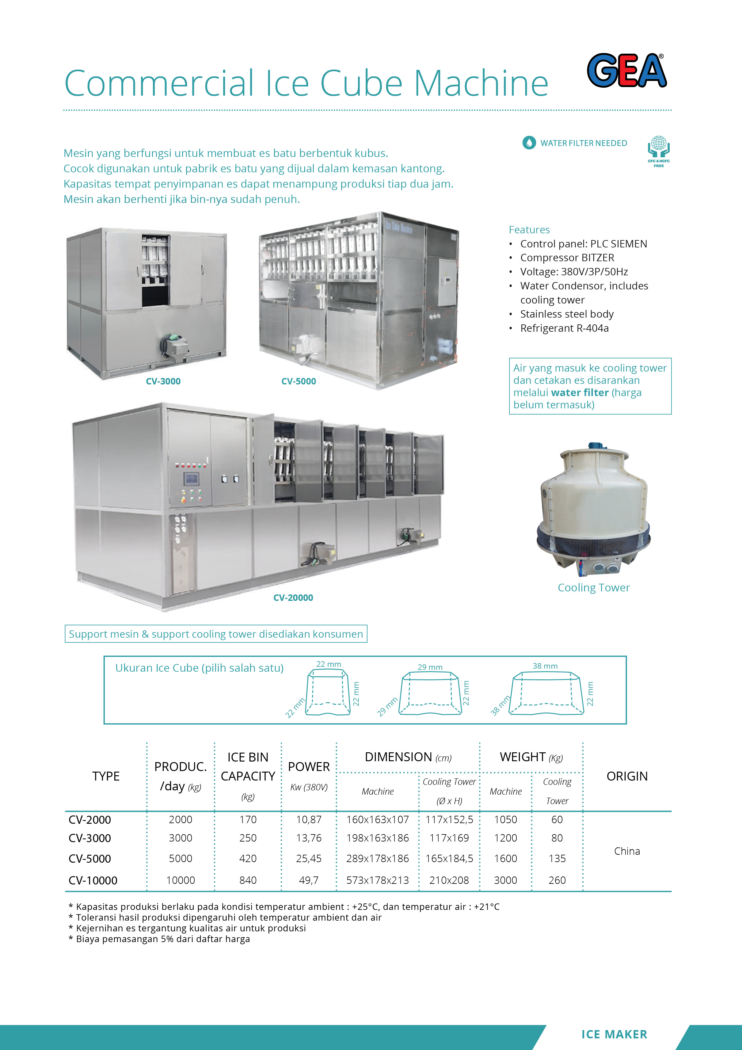 Commercial Ice Cube Machine GEA TIPE CV-2000 | Lazada Indonesia