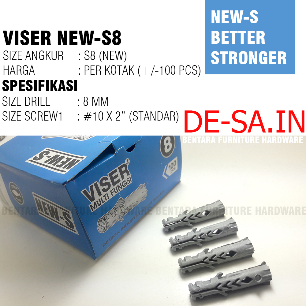 (BOX SET) ANGKUR NEW-S8 Isi 100 PCS - VISE SKRUP ANCHOR WALL PLUG ...