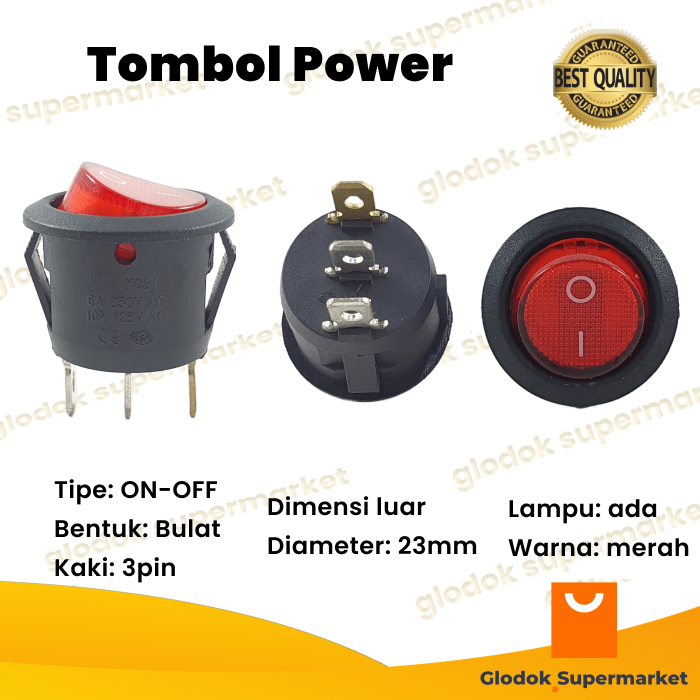 Saklar 3 pin On Off Bulat Tombol Rocker Lampu 2 Posisi KCD1 Power ...