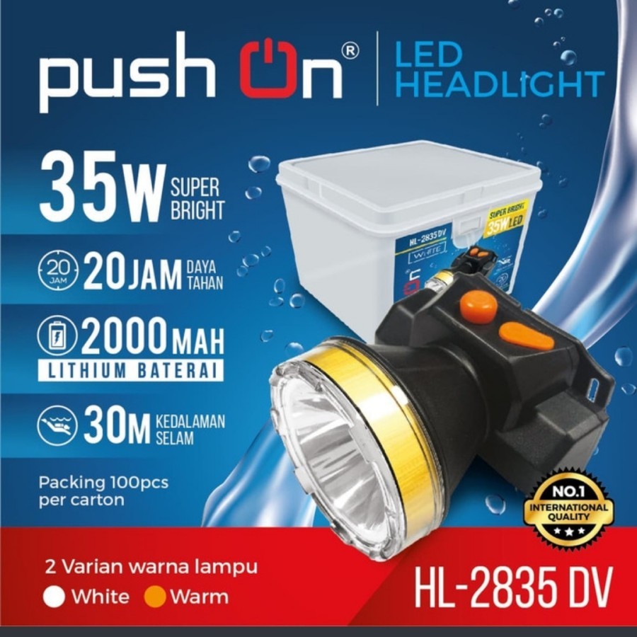 Push On Senter Kepala Selam LED Super Terang Lithium HL 2835DV PUTIH ...