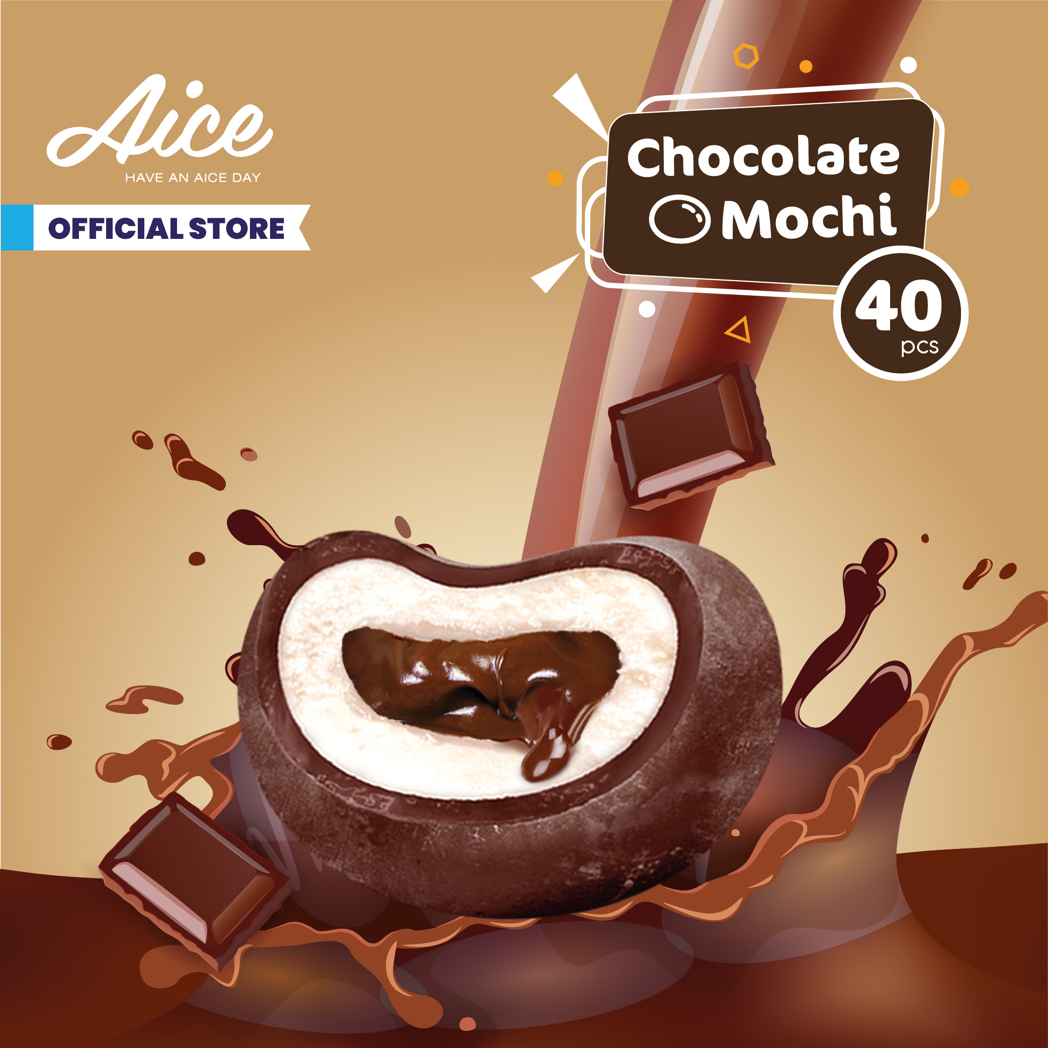 Aice Ice Cream Mochi Chocolate Es Krim (1 karton = isi 40 pcs) Eskrim ...