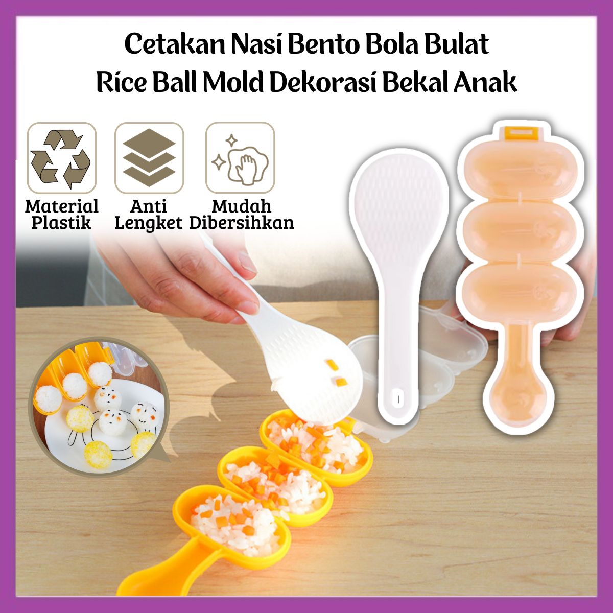 Cetakan Nasi Bento Bulat Gulung FREE Centong Rice Ball Shaker Mold/Alat ...