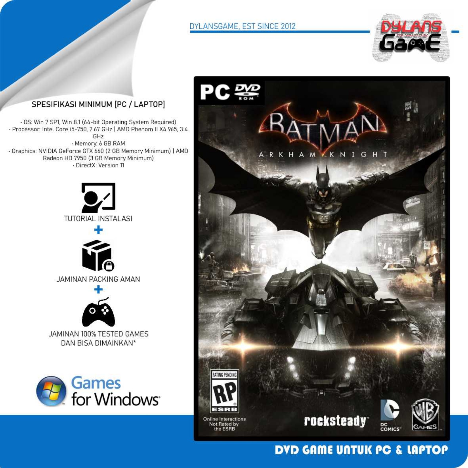 BATMAN ARKHAM KNIGHT KASET DVD GAME PC GAME LAPTOP | Lazada Indonesia