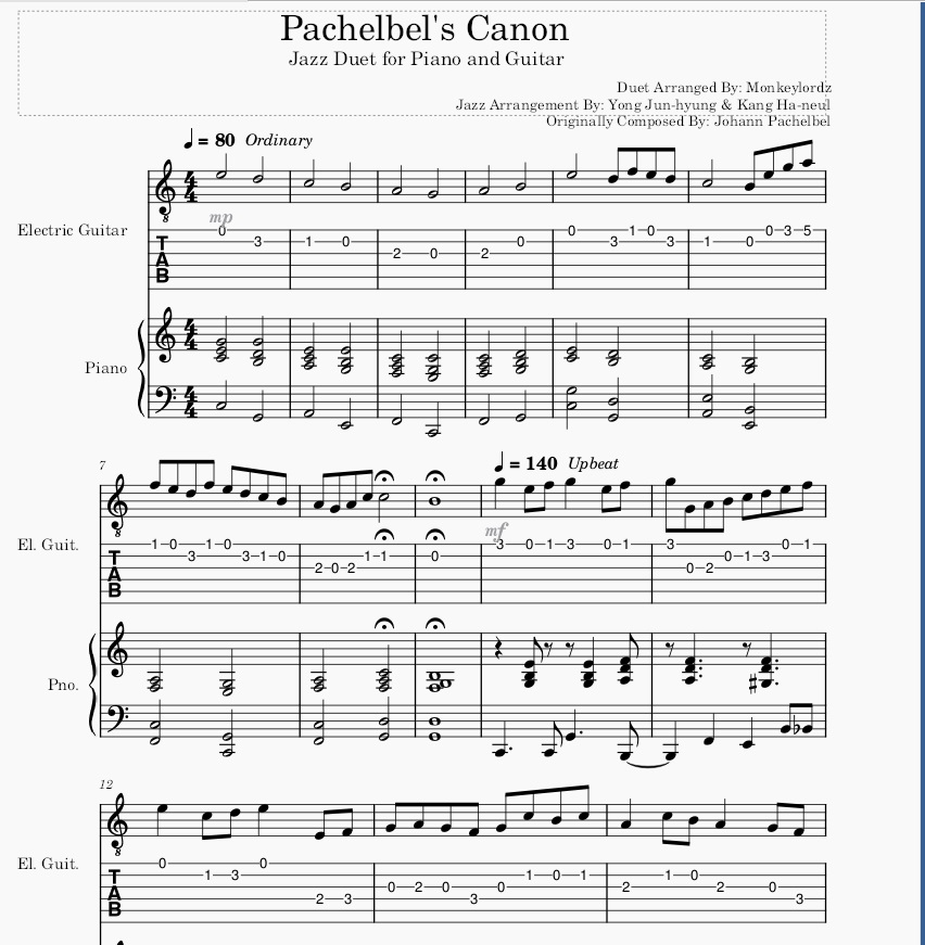 Kertas Musik Partitur Not Balok Canon In D Piano Gitar Violin Biola ...