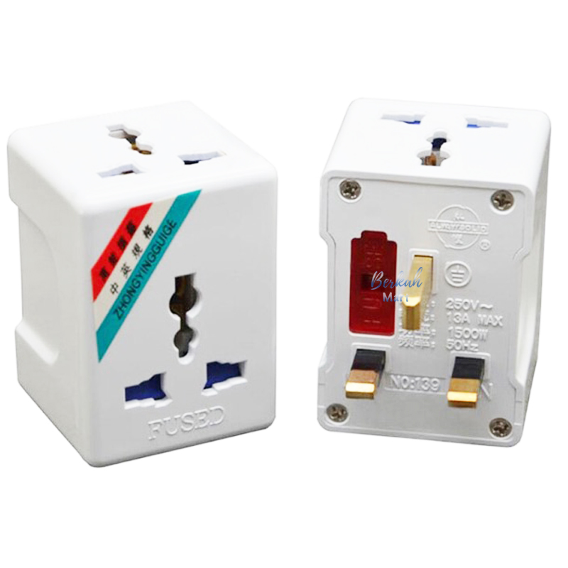 Soket Steker Listrik 3 Pin UK Plug 3 in 1 Adaptor Stop Kontak 13A 250V 1500W Universal Travel ...