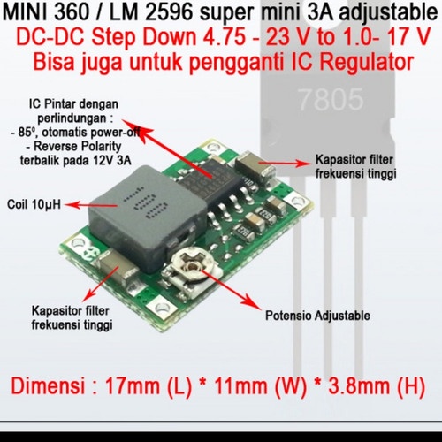 Step Down Mini360 Buck Converter Mini 360 2A DC To DC 5V-23V to 1-17V ...