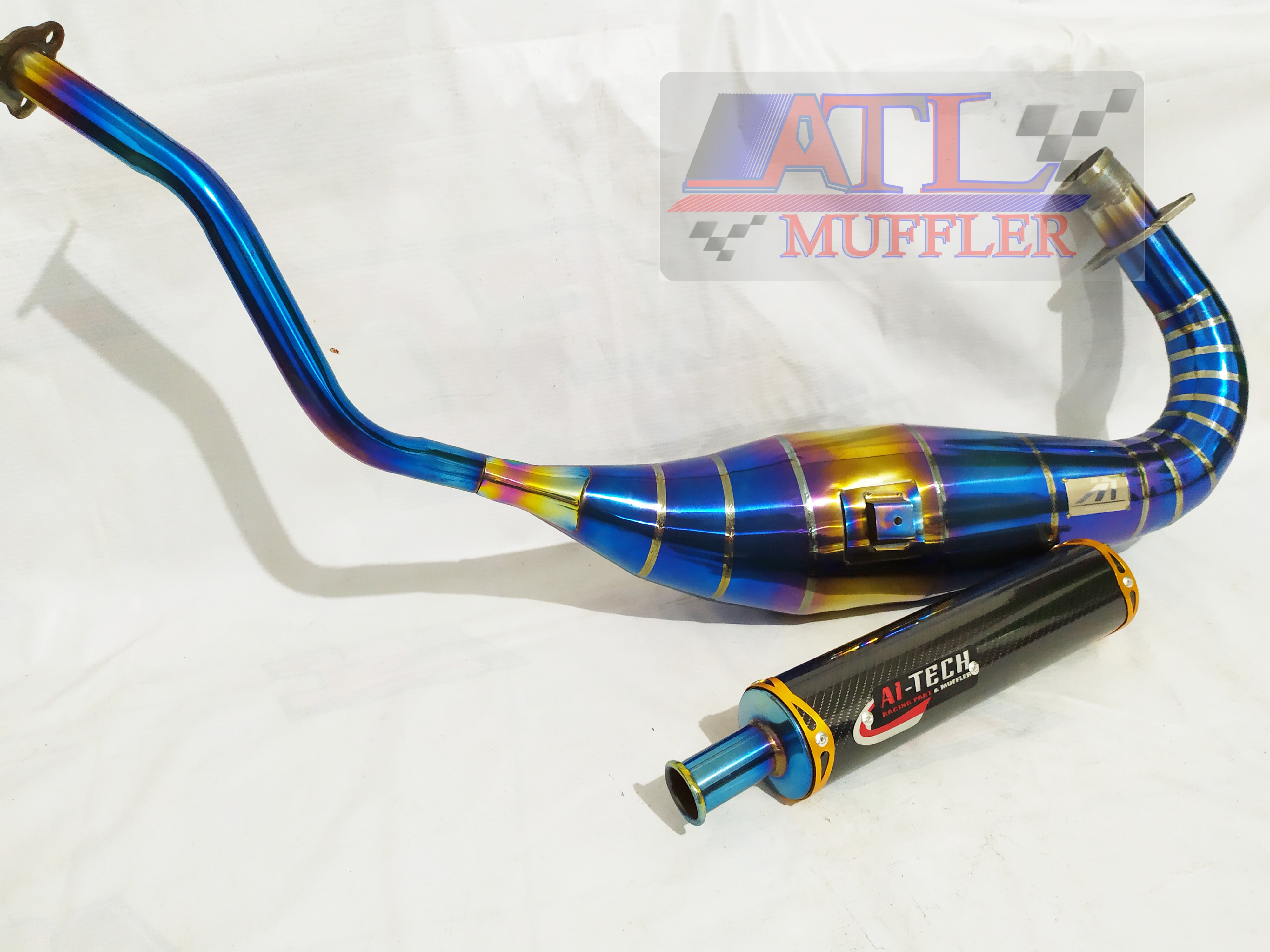 Knalpot ninja 2 tak aitech model cobra CARBON BLUEMOON Untuk NINJA 150 ...