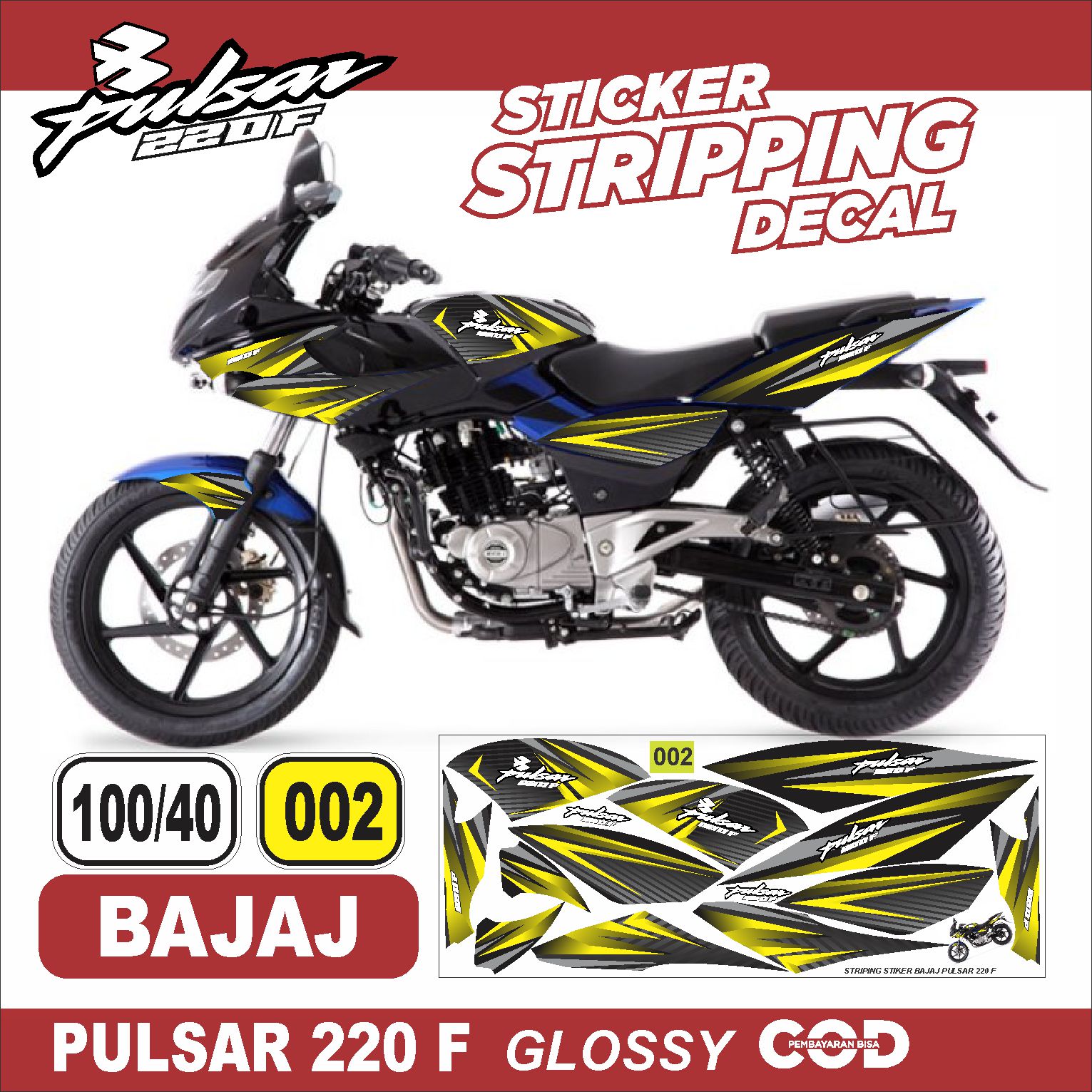 Stiker decal striping Bajaj Pulsar 220 Semifullbody Variasi | Lazada ...