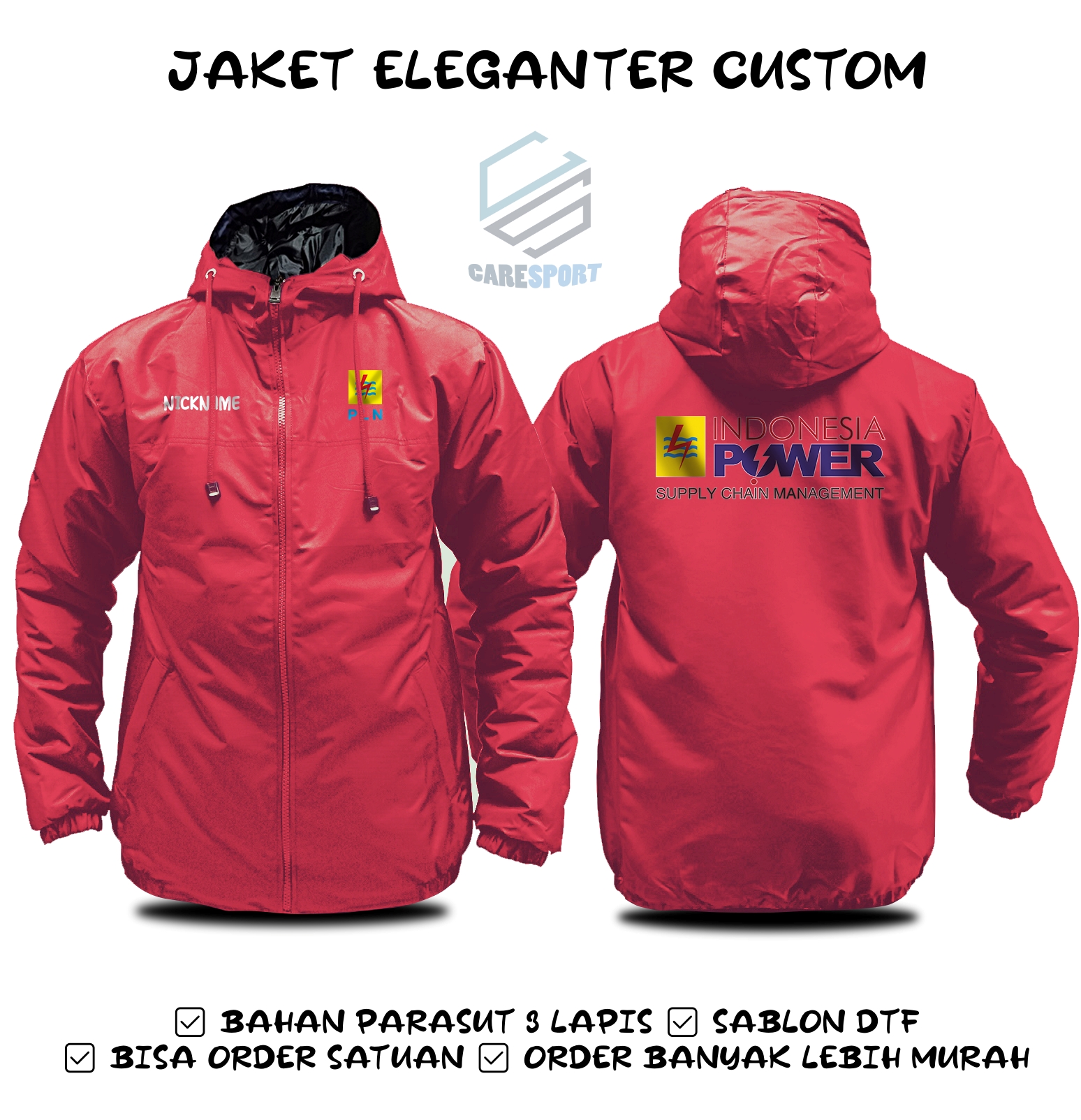JAKET PARASUT PLN CUSTOM WATERPROOF TAHAN ANGIN / JAKET BUMN / JAKET ...
