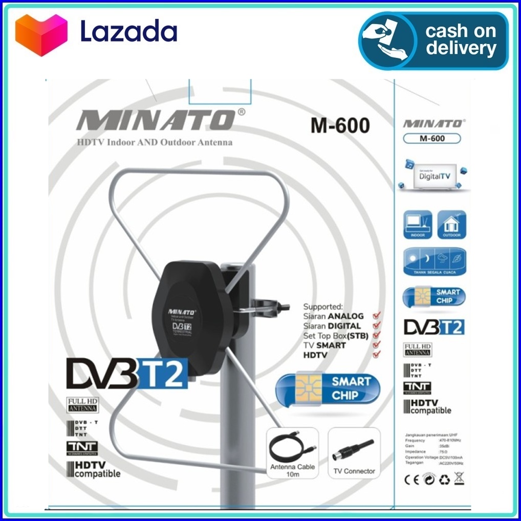 Antena TV Digital Minato M-600 DVB-T2 - Antena Outdoor / Indoor + Kabel 10 Meter | Lazada Indonesia
