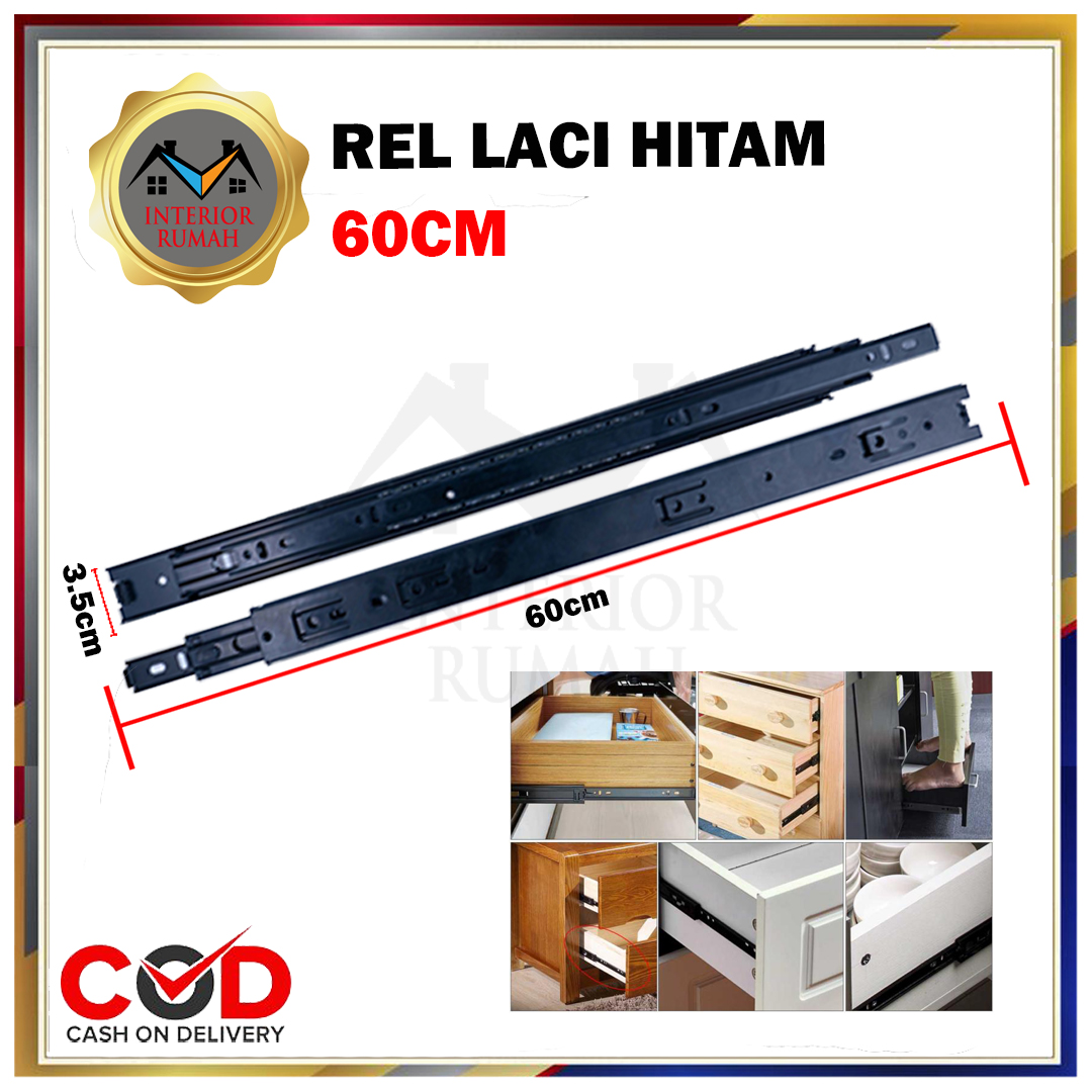 Rel Laci Hitam 60 Cm 1 set (2 pcs) Double Track Full Extention 35 mm ...