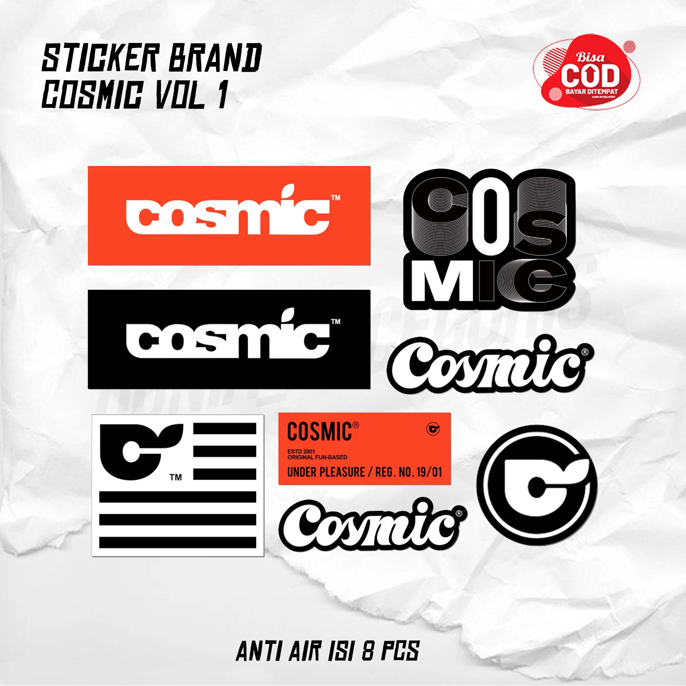 Sticker Waterproof Anti Air Tema brand COSMIC Clothing Distro ( 8 Pcs ...
