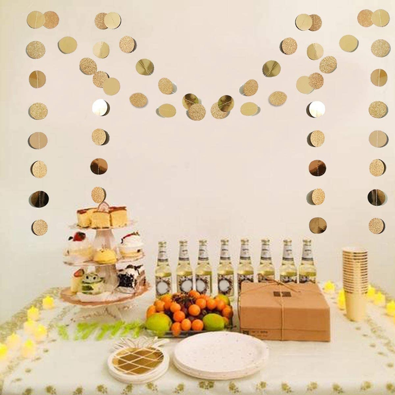 6 Pcs Glitter Champagne Gold Paper Circle Dots Garland Party Hanging ...