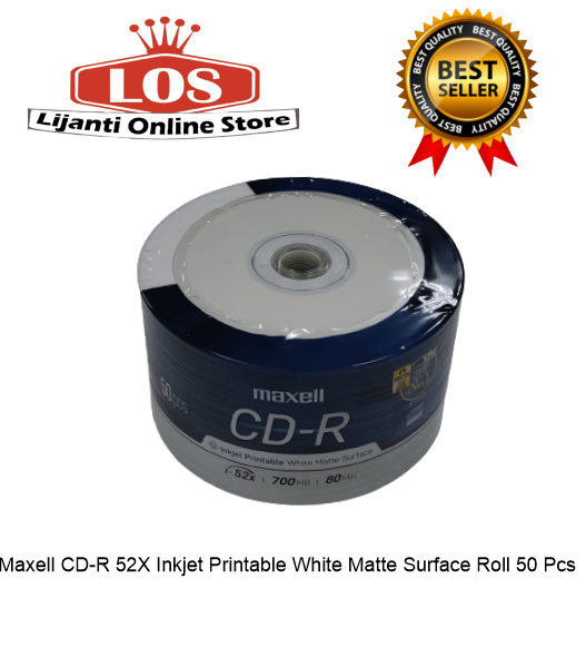 Maxell CD-R 52X Inkjet Printable White Matte Surface Roll Isi 50 Pcs ...