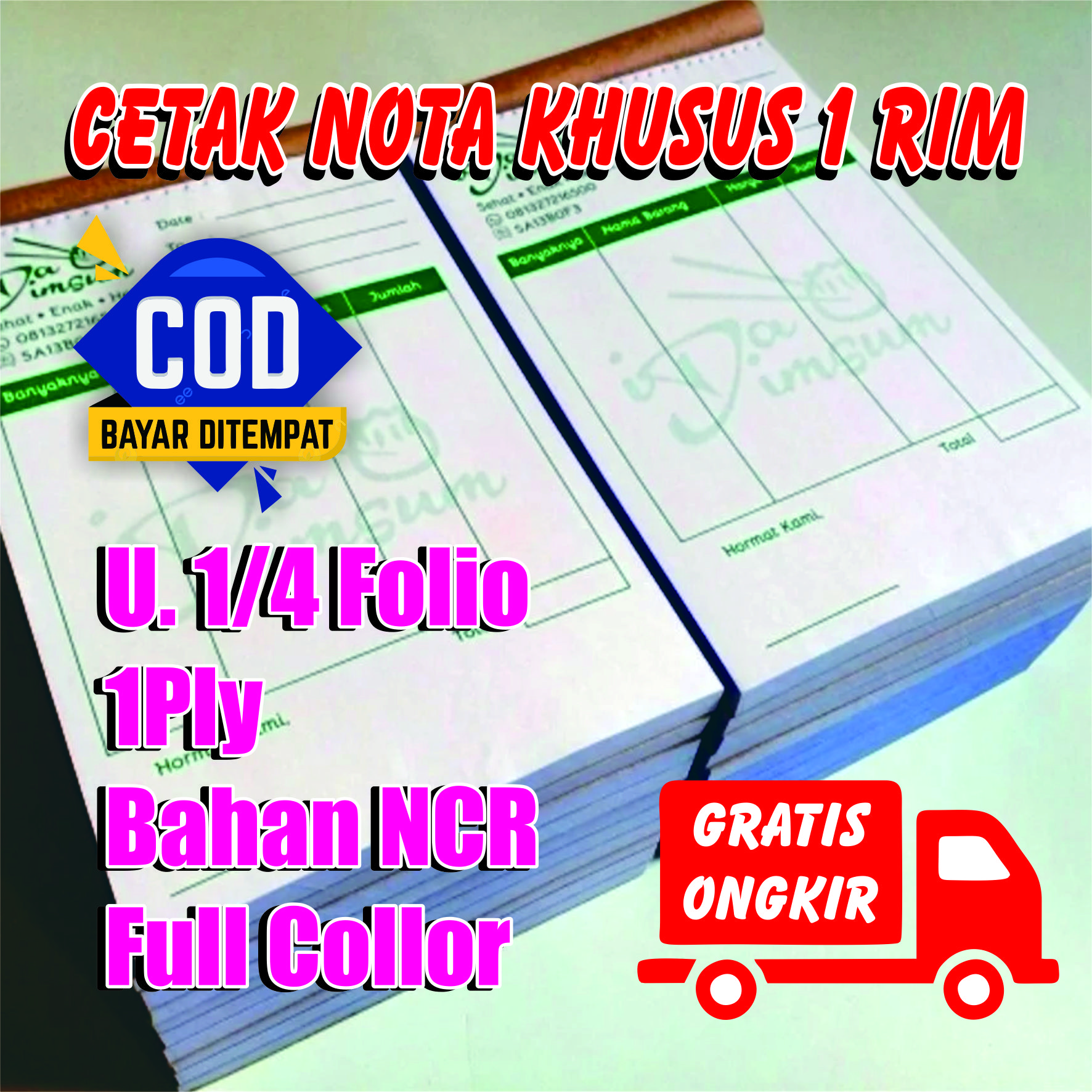 Cetak Nota (Khusus 1 rim, 1Ply. 1/4 Folio) Nota Custom nama sendiri ...