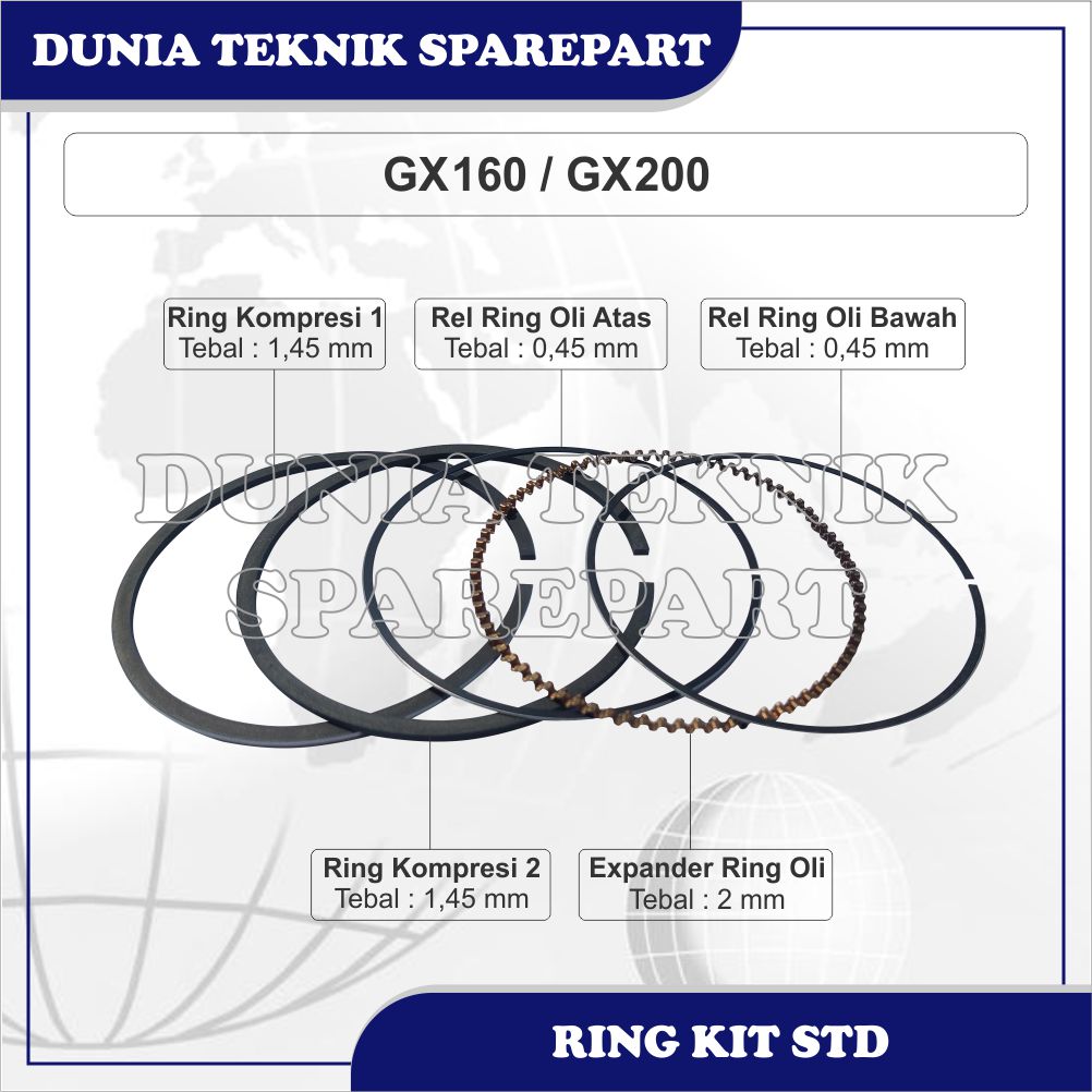 GX160 GX200 RING KIT STD (STANDART) / PISTON RING UNTUK MESIN PENGGERAK ATAU MESIN GENSET ...