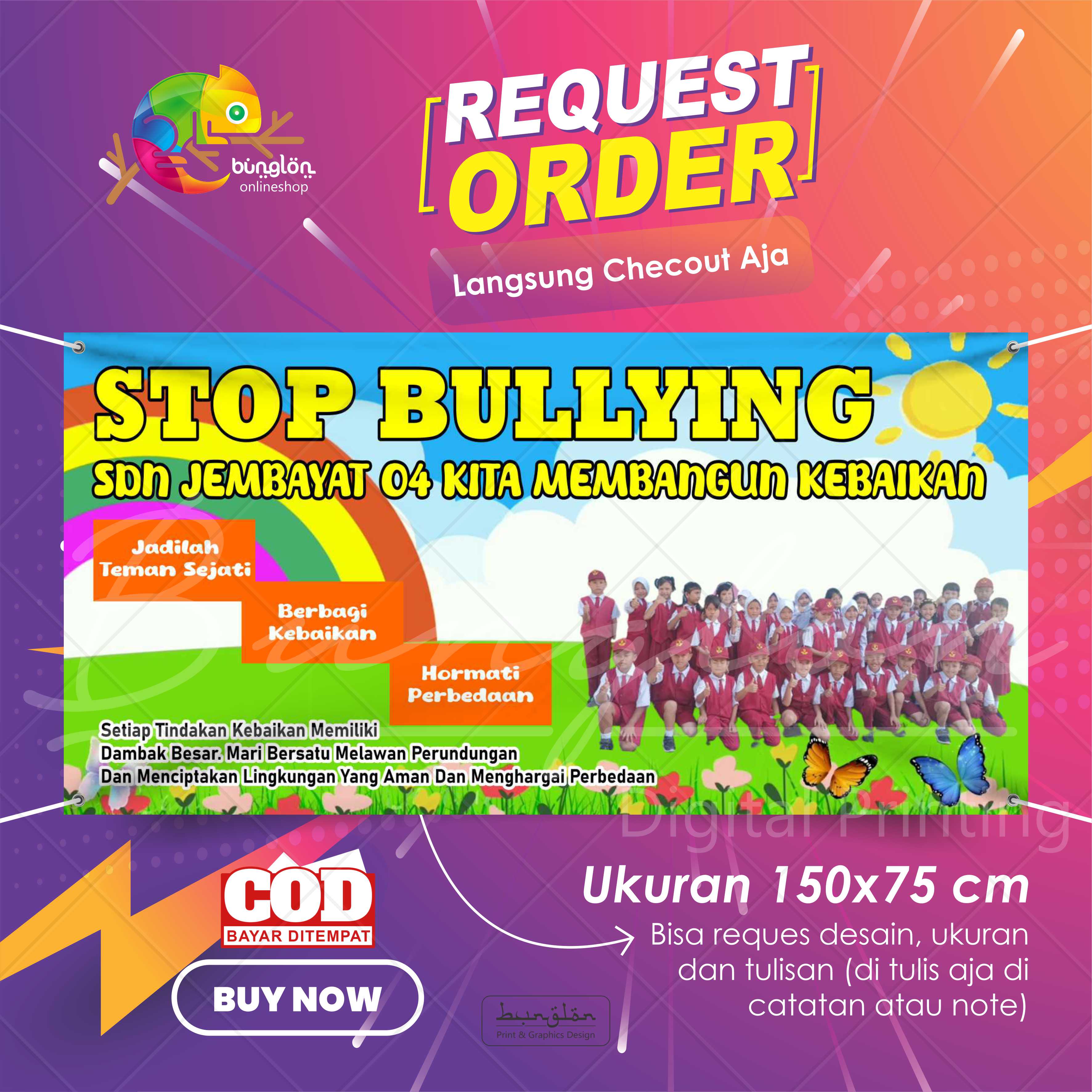 Spanduk Banner 150X75 Stop Bullying Custom Foto Tulisan | Lazada Indonesia