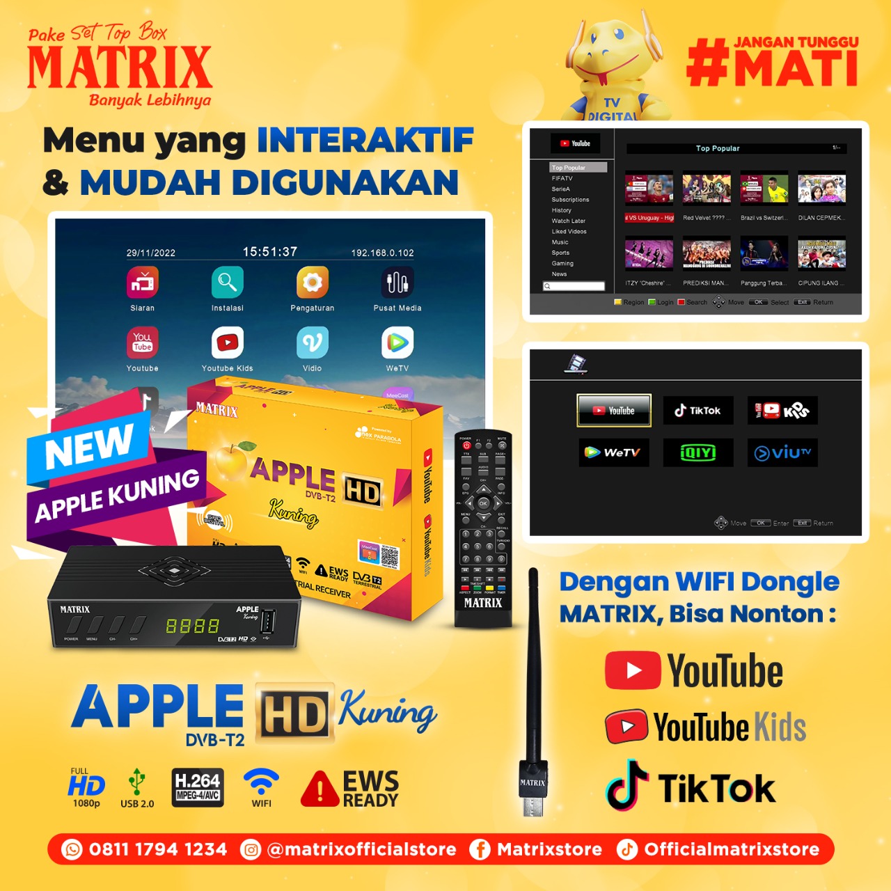Matrix Set Top Box Matrix DVB T2 Matrix Apple Kuning STB TV Digital ...