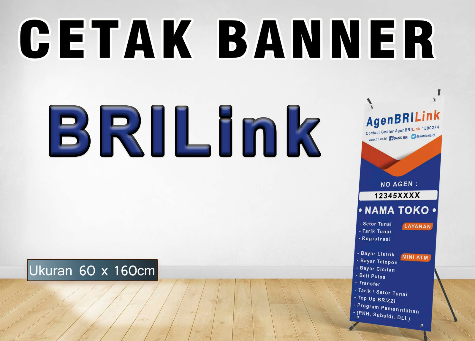 Cetak Banner Spanduk Brilink Plus Rangka Tiang ukuran 60x160 cm ...