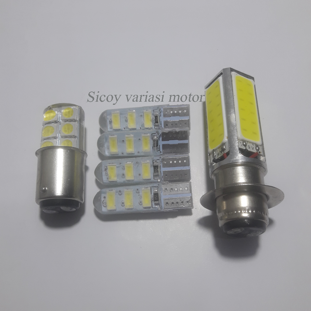 PAKET LAMPU VARIASI MOTORLampu Depan Led H6 ACDC 4 Sisi + Lampu Stop Rem Belakang LED 12 Titik ...