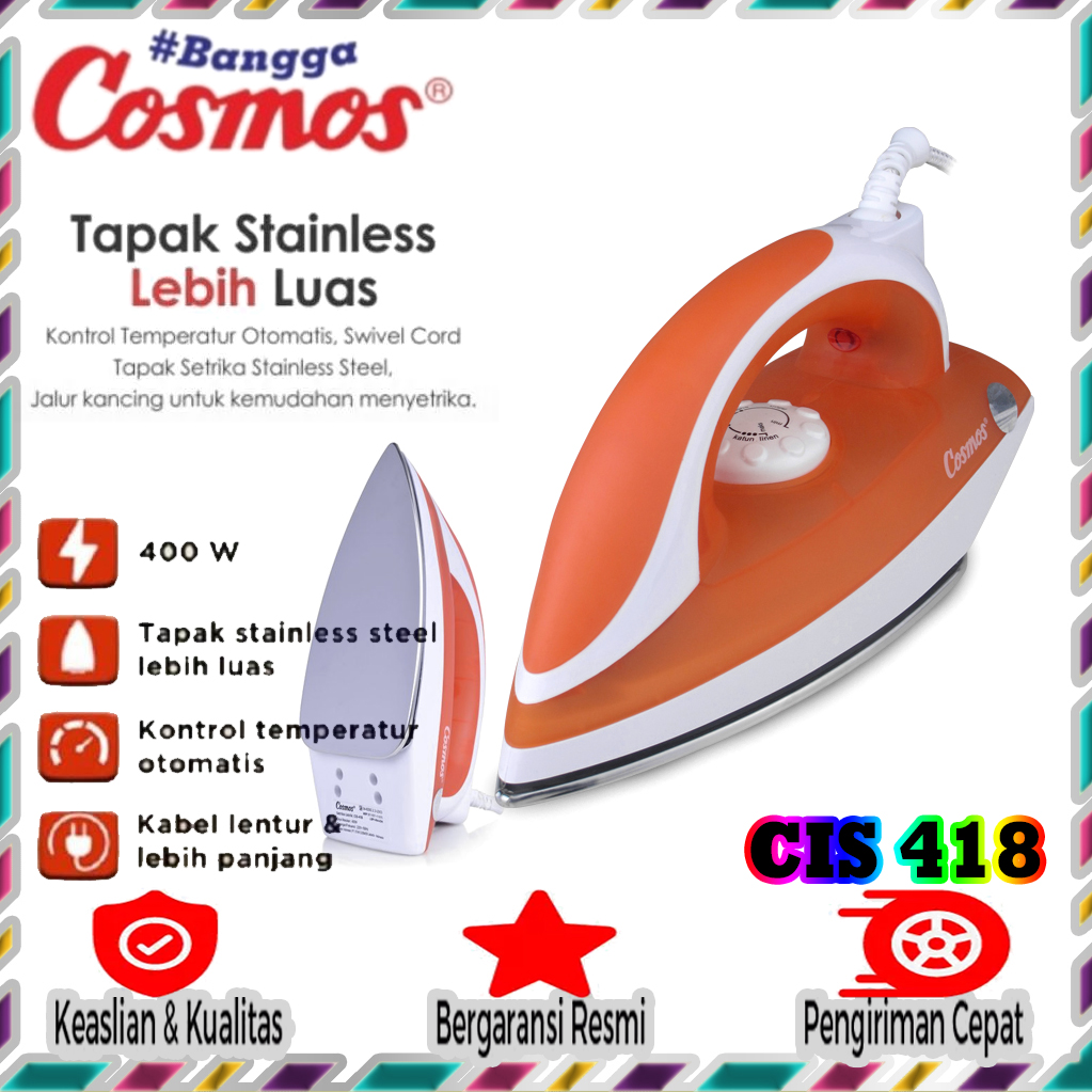 Cosmos Iron – Electric Iron CIS-418 Setrika dengan tapak lebih luas ...