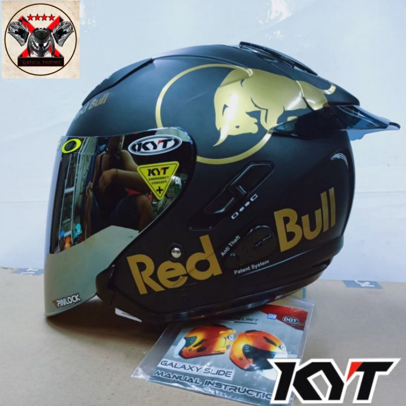 Helm Half Face KYT GALAXY Solid Black Doff Custom REDBULL Paket ...