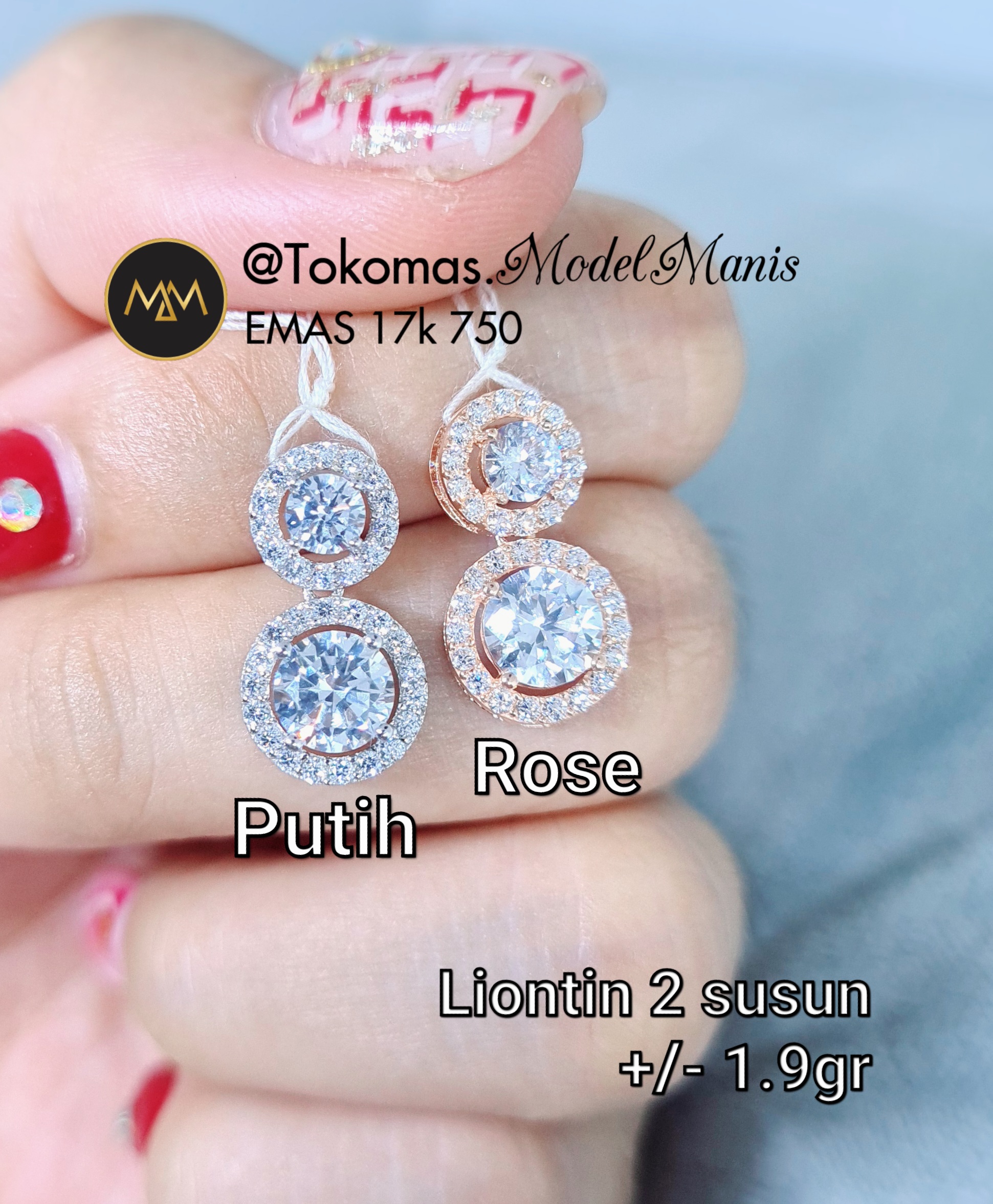 Liontin diamond looks 2 susun emas putih rosegold 750 kadar 17k ...