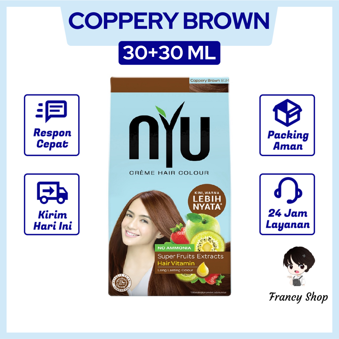 NYU Creme Hair Colour Coppery Brown Pewarna Rambut Coklat 30+30 ml ...
